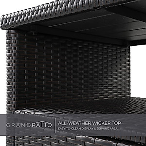 Grand patio Wicker Storage Cabinet Outdoor Waterproof Buffet Cabinet Patio Bar Table with Two Doors and Shelves Wicker Sideboard for Garden Kitchen Pool Dark Brown