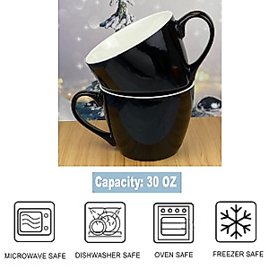 MECOWON 30 OZ Porcelain Coffee Mugs, Set of 2 Large Mugs for Soup, Cereal and Salad (black)