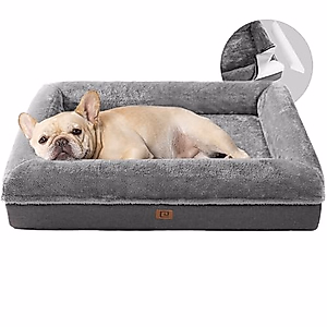 EHEYCIGA Memory Foam Orthopedic Dog Beds for Medium Dogs with 100% Foam Bolsters, Dark Grey, 30x24