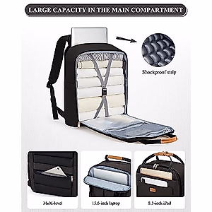 UPPACK Travel Backpack for Women Men Carry on Backpack for Airplanes Large Hiking Back Pack Black Personal Item Backpack Suitcase Overnight Backpack Laptop Backpack 15.6 Inch