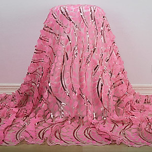 KAJURUI African Lace Fabric French Mesh Lace Fabric with Sequins 5 Yards Nigerian Lace for Party Dresses Sewing