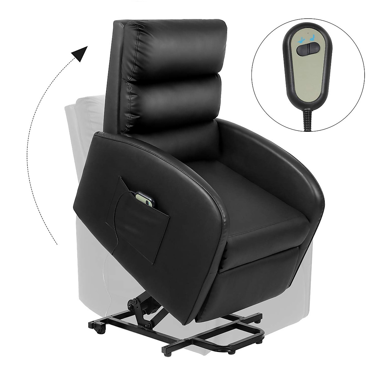 Pawnova Huge Thick Padded Seat Electric Power Lift Safety Device and Massage Function, PU Leather Living Room Single Sofa, Home Leisure Recliner Chair for Elderly People, 29.50"x 25.00"x 25.00", Black