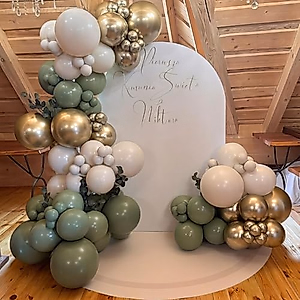 Sage Green Gold Balloons, 50Pcs 12 Inchs Green White Metallic Gold Confetti Balloons for Engagement Baby Shower Anniversary Boho Wedding Bridal Shower Graduation Birthday Party Decorations