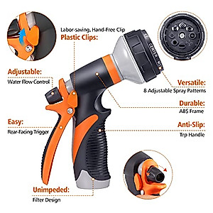 Garden Hose Nozzle Water Hose Sprayer with 8 Watering Spray Patterns Heavy Duty High Pressure Garden Hose Sprayer with 10 Rubber Gaskets for Gardening Watering Cleaning Cars Showering Pets