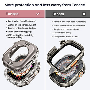 Tensea [2 in 1 for Waterproof Apple Watch Ultra2/Ultra Screen Protector Case 49mm Accessories, iWatch Hard PC Diamond Front and Back Bumper Case with Tempered Glass Film, Bling Face Cover Women, 49 mm