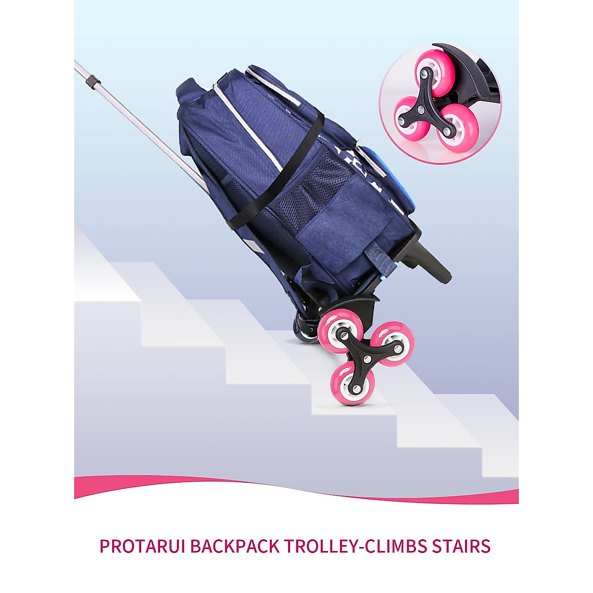 PROTAURI Backpack Trolley with 6 Wheels can Climb Stair, Foldable Rolling Luggage Cart, Adults/Student/Kid's Roller Attachment for School Bags/Backpacks