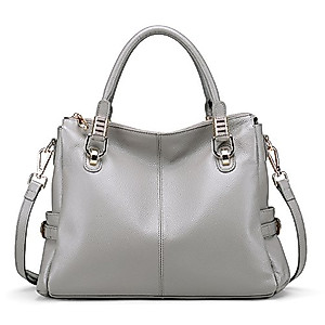 AINIMOER Womens Genuine Leather Vintage Tote Shoulder Bag Top-handle Crossbody Handbags Large Capacity Ladies' Purse (Gray)