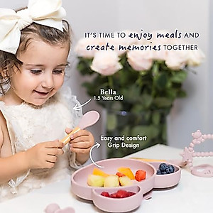 Le Petit Leo Silicone Baby Feeding Set - Complete Baby Led Weaning Supplies with Silicone Bibs, Suction Plates, Suction Bowl, Sippy Cup, Baby Spoon and Fork, Toddler Utensils (Angelic Pink)