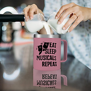 WFSJRED Theater Gifts 12 oz Insulated Mug for Coffee Mug with Leak-Resistant closeable hot lid for hot Drinks with Handle Broadway Gifts for Musicians (MUSICALS REPEAT)