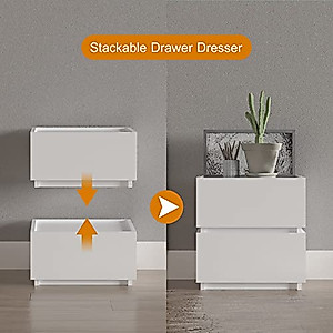 furtble Stackable 2 pcs 1-Drawer End Table, Bedside Nightstand, Multi-Purpose Storage Closet Cube for Bedroom, Storage Cabinet for Entryway, Sofa Beside Drawer Chest Dresser, 15.8 in, White