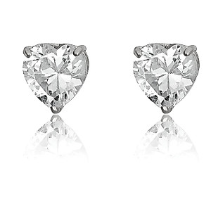 AVORA 10K White Gold 6mm Heart-shaped Simulated Diamond Cubic Zirconia (CZ) Stud Earrings
