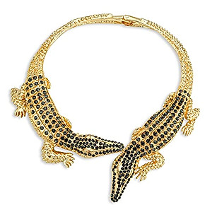Wellotus Women's Statement Crystal Crocodile Choker Necklace Hip Hop Costume Cocktail Cuff Alligator Party Jewelry (Grey)