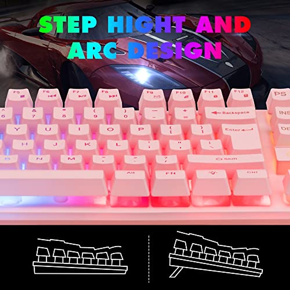 Pink Keyboard and Mouse Gaming Setup USB Wired Kawaii Combo Multi Color RGB Backlit Non-Conflict Brown Mechanical Switch Feel 4200DPI Mice for PC Game Host PS4 PS5 Computer