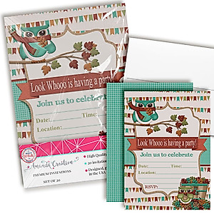 Look Who Fall Owl Themed Fill In Birthday Party Invitations, 20 5x7 Fill In Cards with Twenty White Envelopes by AmandaCreation