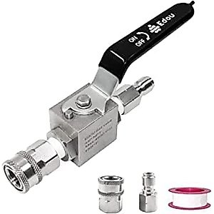 EDOU DIRECT Ball Valve for High Pressure Washer Hose Kit | 3/8" Male Plug X 3/8" Female Quick Connect | 4,500 PSI Max Working Pressure | Includes replacement Quick Connect and Teflon Tape