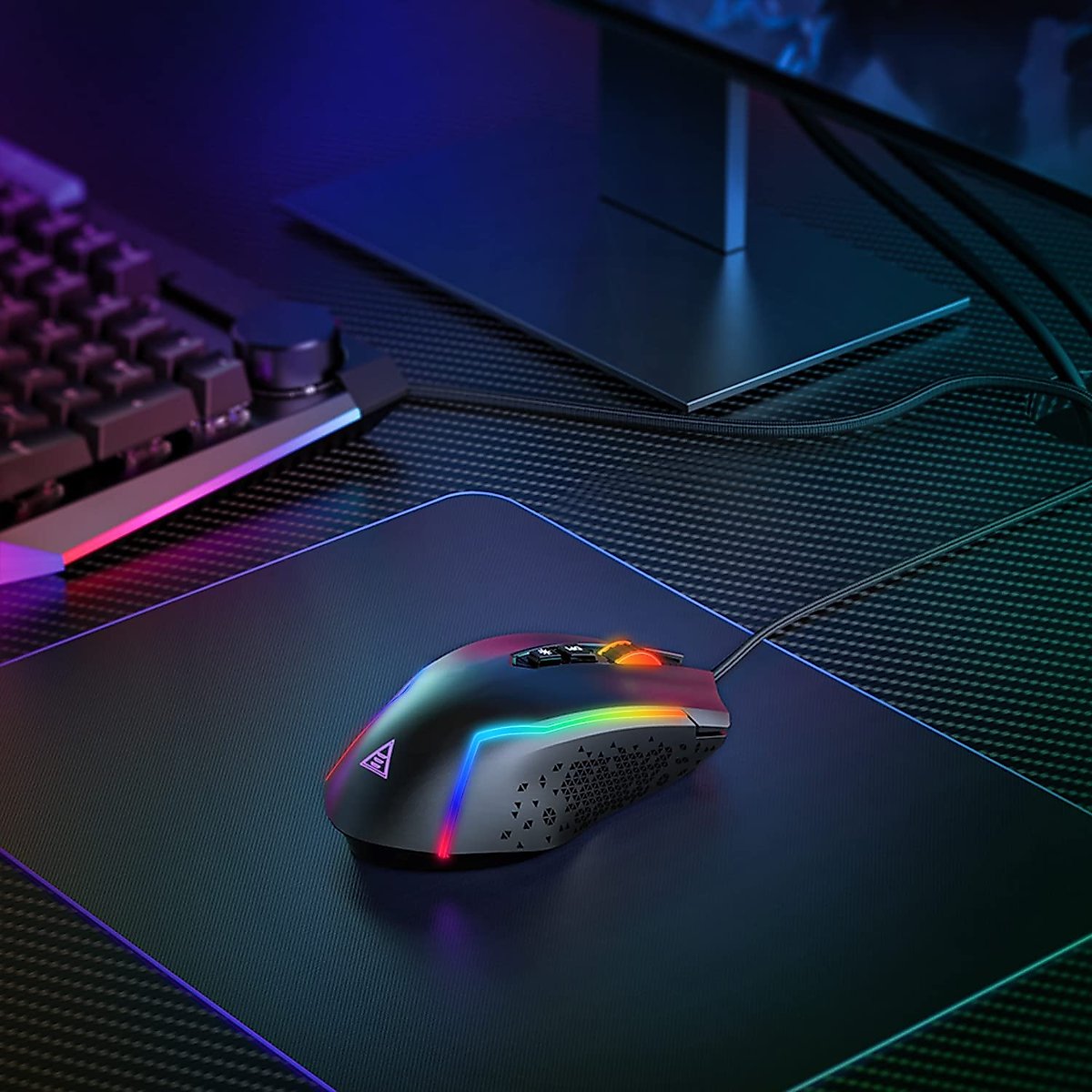 EKSA Gaming Mouse, Computer Mouse with 7 Programmable Buttons, Wired Gaming Mice with Chroma RGB 6 Backlit & Adjustable 8000DPI for Windows PC Gamers