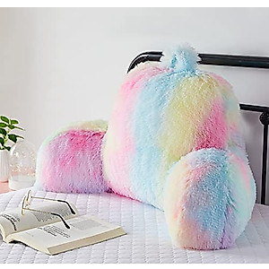 Jillche Bed Fluffy Fur Reading Pillow for Adults & Kids Unisize, Stylish College Essentials for Girls, Fuzzy Back Pillow for Sitting in Bed, Adorable Gift for Teens, Bed Rest Sit Up Arm Support Pillow