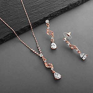 Mariell Rose Gold Cubic Zirconia Prom Jewelry Set, Necklace & Earrings Set for Wedding, Bride, Bridesmaid