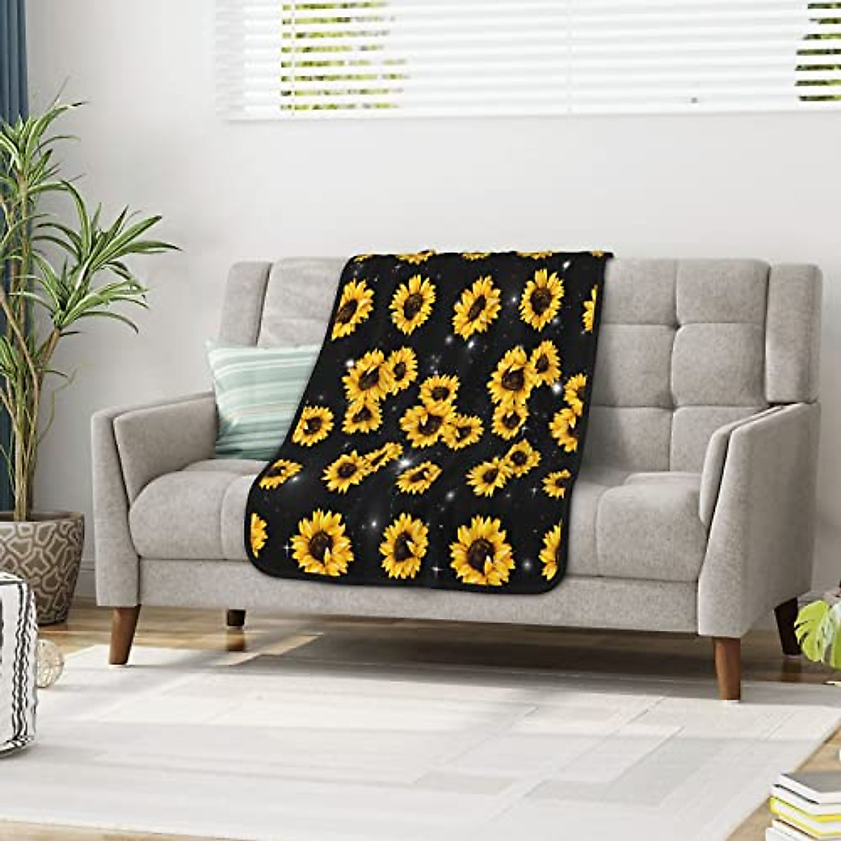 Sunflower Blanket Soft Warm Plush Blankets Flower Plant Throw Blanket for Adults Kids Bed Sofa Office 60"x50"