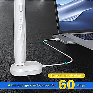 SANTALA UltraSonic Electric Toothbrush with 6 Brush Heads and 1 Cleansing Brush, Waterproof Safe Power Toothbrush,5 Modes,One Charge for 100 Days,48000 VPM Motor (White)