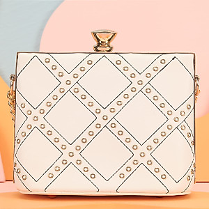 Fawziya Evening Clutch Studded Diamond Thick Chain Novelty Medium Purses For Women Formall-White