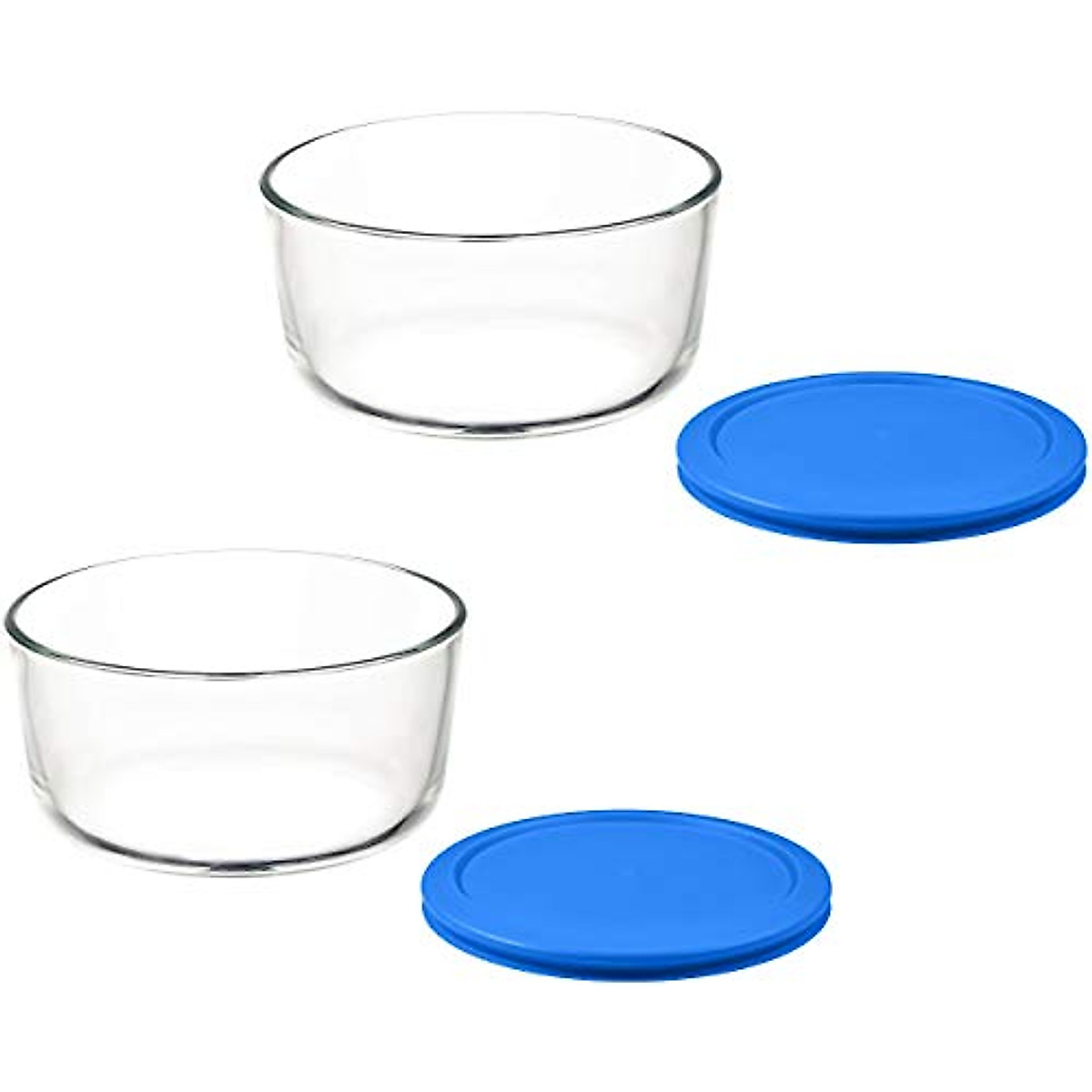 Klareware 7 Cup Glass Food Storage Containers Stackable Meal Prep Lunch Bento or leftover salad bowls 2 Piece Dish w BPA Free Lids (Blue)