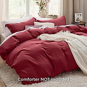 Bedsure Red Duvet Cover King Size - Soft Prewashed King Duvet Cover Set, 3 Pieces, 1 Duvet Cover 104x90 Inches with Zipper Closure and 2 Pillow Shams, Comforter Not Included