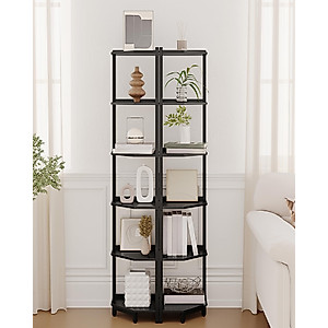 Hzuaneri Corner Shelf Stand, Corner Bookshelf, Storage Standing Shelf Unit with Metal Frame, Plant Stand, Corner Bookcase for Living Room, Home Office, Bedroom, 6-Tier Black CS06006B