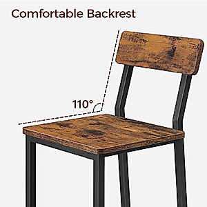 MAHANCRIS Bar Chairs, Set of 2 Bar Stools with Backrest, Kitchen Bar Stools with Footrest, Tall Counter Bar Stools, Easy Assembly, for Dining Room, Bar, Rustic Brown and Black BAHR03101