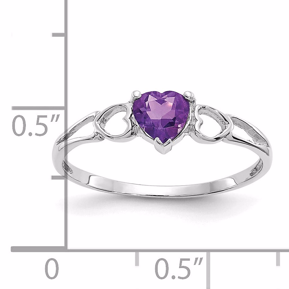 Jewelry Stores Network Amethyst Heart February Birthstone Ring in Real 14k White Gold Size 6