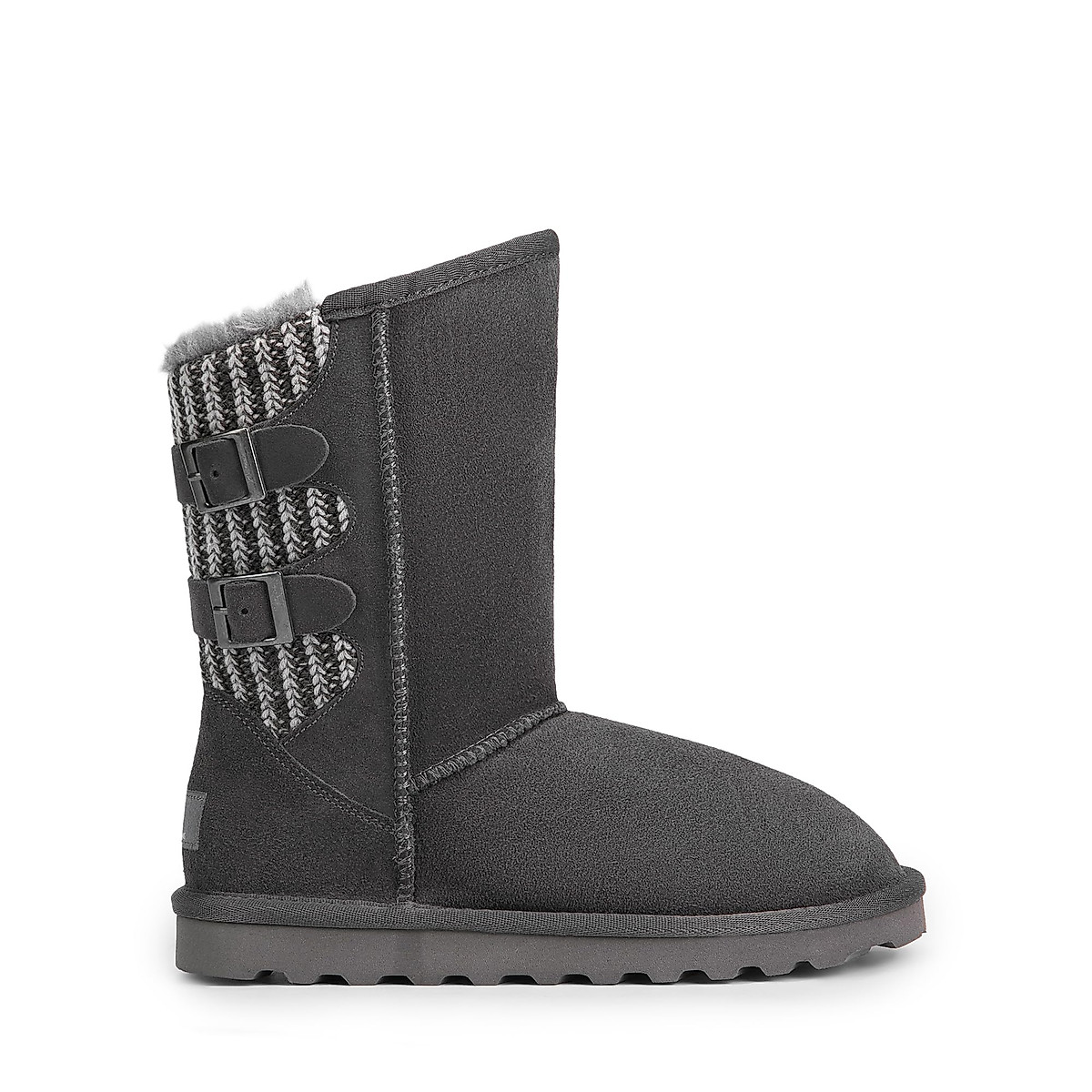 DREAM PAIRS Women's Mid Calf Winter Snow Boots Fashion FuzzyChic Buckle Booties,Size 10,Grey,Sweaty-Buckle