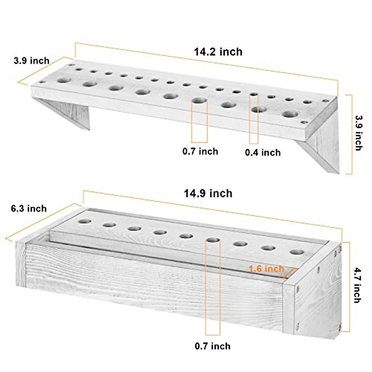 ETELI Screwdriver Organizer Rack Wood Wall Mounted Pliers Hammers Storage Holder 2 Pack Impact Tool Storage Shelf for Screwdriver Pliers Hammers Home Workshop, Grey White (Tools NOT Include)