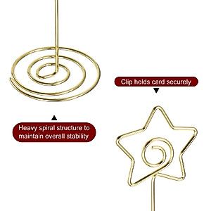 HARFINGTON 12pcs Table Number Holders 3.35 Inch 85mm Tall Star Shape Steel Photo Holders for Centerpieces Table Place Card Holders for Wedding Reception Party Office Home, Gold Tone
