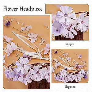 PartyforU Pink Flower Headpiece for Women - Bohemian Floral Crown Woodland Hippie Headband for Women Wedding Bride Bridesmaid Renaissance Party Renfaire