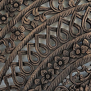 Moroccan King Wood Carved Headboard, Reclaimed Wall Art Hanging in Teak, Wooden Panels Handcrafted from Thailand, Rustic Black Finish, 80 inches