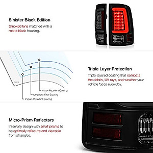 VIPMOTOZ Premium OLED Tube Tail Light Lamp For 2009-2018 Compatible with Dodge RAM 1500 2500 3500 - [Factory Incandescent Model] - Matte Black Housing, Smoke Lens, Driver & Passenger Side