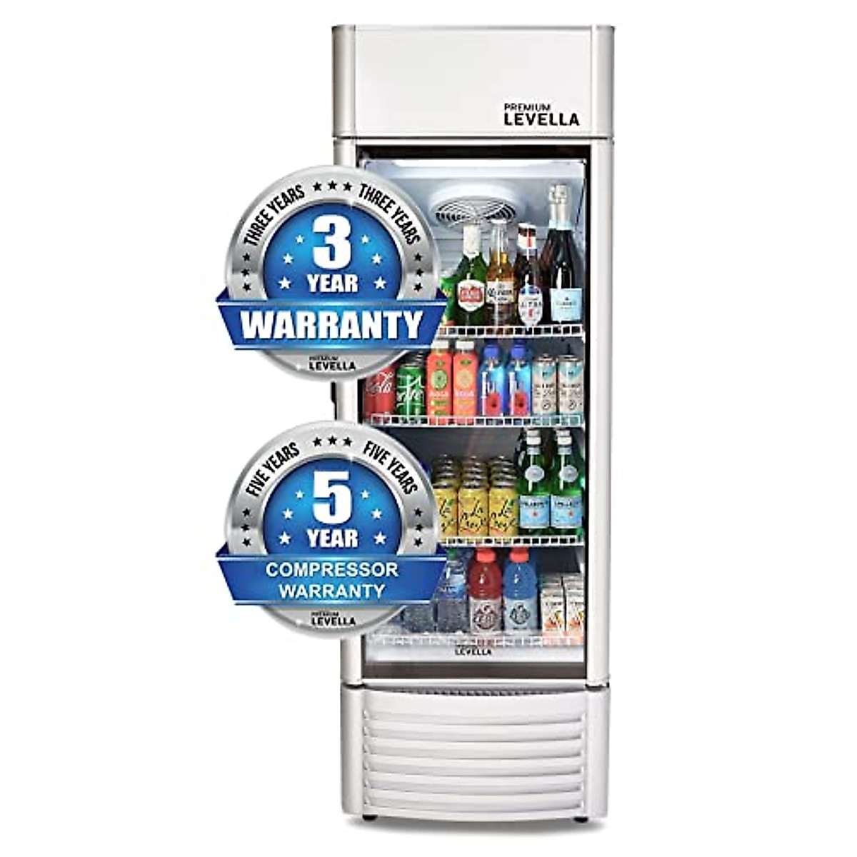 PremiumLevella PRF90DX Single Glass Door Merchandiser Refrigerator -Beverage Display Cooler-9.0 cu ft-Silver