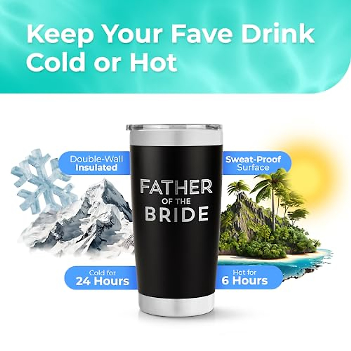 SassyCups Father of the Bride Stainless Steel Vacuum Insulated Tumbler Cup with Lid and Straw - Gift for Dad, Bride, Bridal Shower, Wedding, Engagement Party - Travel Tumbler Bride's Dad Gift -