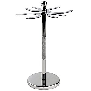 Deluxe Stainless Steel 4 Prong Safety Razor and Shave Brush Shave Stand - Holds 2 Double Edge Safety Razors and 2 Shave Brushes