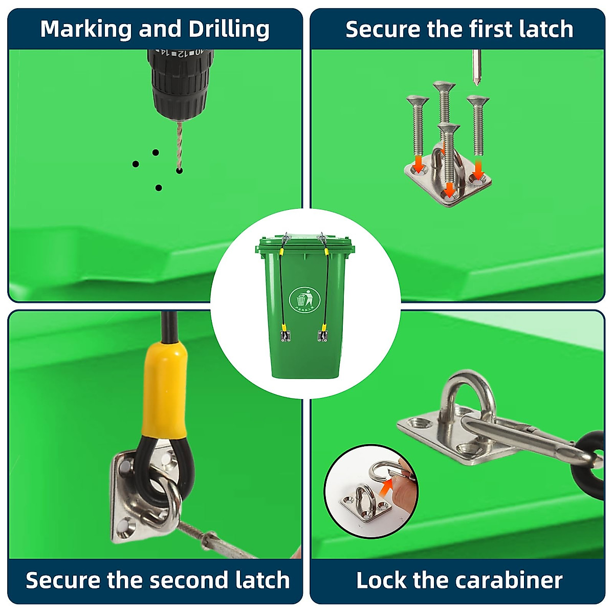 Suohanfei 2 Pcs Trash Can Lock for Animals, Raccoon Bear Proof Trash Can Lid Locks, Universal Outdoor Garbage Can Lock（Black）