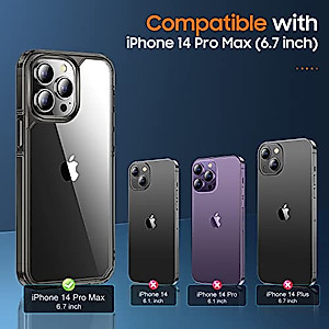 UniqueMe [5 in 1 Design for iPhone 14 Pro Max 6.7 inch Case, 2 Pack Screen Protector Tempered Glass + 2 Pack Camera Lens Protector, [Non-Yellowing] Shockproof Protective Cover - Clear Black