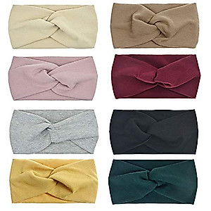 DRESHOW 8 Pack Girls Turban Wide Headbands for Women Headwraps Knotted Elastic Yoga Workout Solid Color Hair Accessories