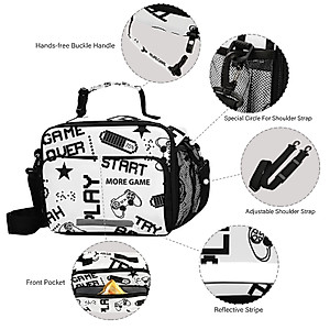VIGTRO Video Game Joysticks Lunch Bag,Insulated Leakproof Lunch Box with Adjustable Shoulder Strap,Gamepad Controller Reusable Cooler Tote Bag for Work,Office,Picnic,Travel