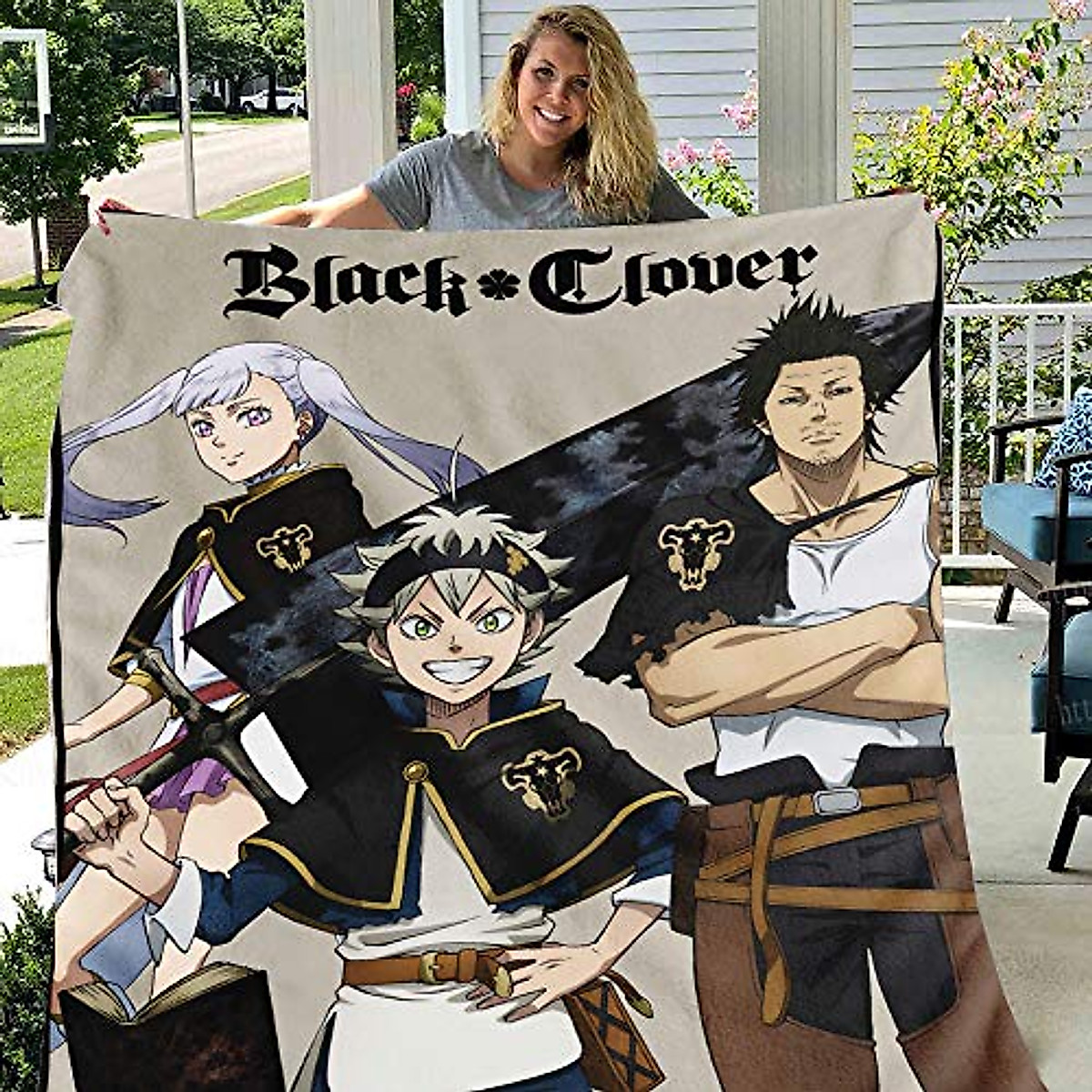 JUST FUNKY Black Clover Blanket, Fleece Throw Bed Blanket, 45 X 60 inches