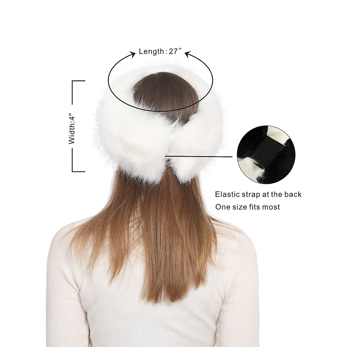 Rulala Fancy Faux Fur Headband for Women Winter Earwarmer Earmuff with Elastic(White)