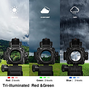 MidTen 4x32 Prism Tactical Rifle Scope Red & Green & Blue Illuminated Reticle Hunting Guns Scope with Mount for 20mm Rail and Fiber Optic Sight