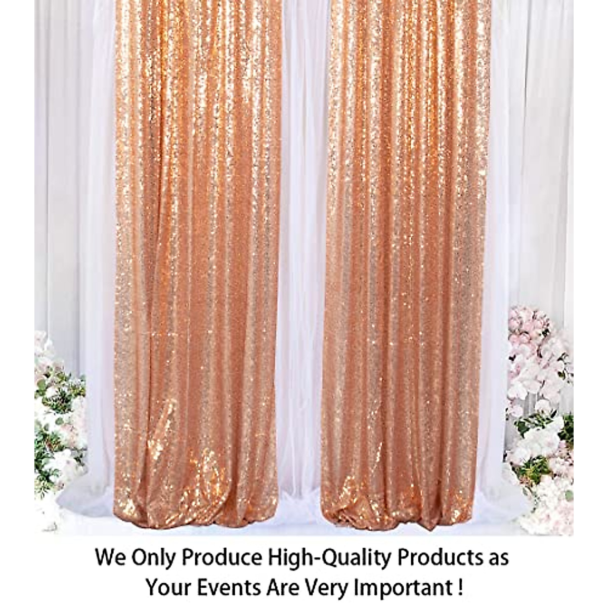 Shinybeauty Sequin Backdrop Curtains 4 Panels Rose Gold 2FTx8FT Sequin Fabric Photo Backdrop Curtains Rose Gold Backdrop Rose Gold Glitter Curtains for Party Baby Shower Backdrop Backgrounds