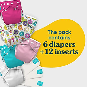 2-in-1 Reusable Fleece Cloth Diapering System, Reusable and Washable, 6 Diapers and 12 Inserts, Dessert, One Size