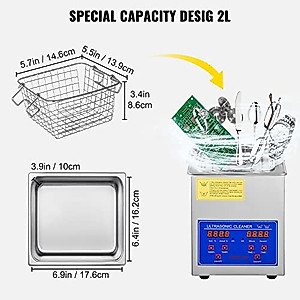 VEVOR Ultrasonic Cleaner 2L Digital Ultrasonic Parts Cleaner with Timer 40kHz Professional 304 Stainless Steel Ultrasonic Cleaner 110V for Jewelry Watch Glasses Diamond Eyeglass Small Parts Cleaning