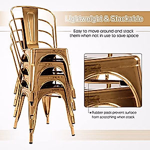 MFD LIVING 18 Inch Metal Dining Chair, Indoor Outdoor Patio Chair with Rustless, Stackable Chair for Restaurant Dining Room Chair Set of 4 (Gold)